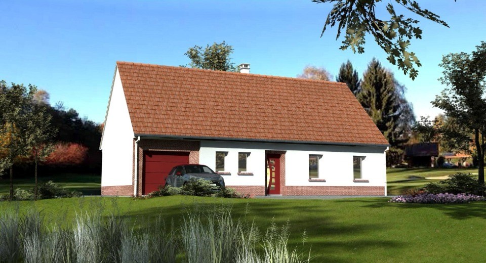 Plain-pied traditionnel avec briques, 3 chambres, garage - Maisons Les Naturelles