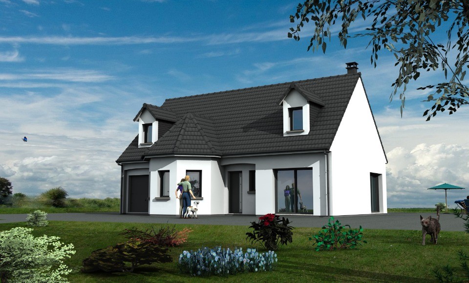 Maison design avec bow-window, 125m² avec garage - Maisons Les Naturelles